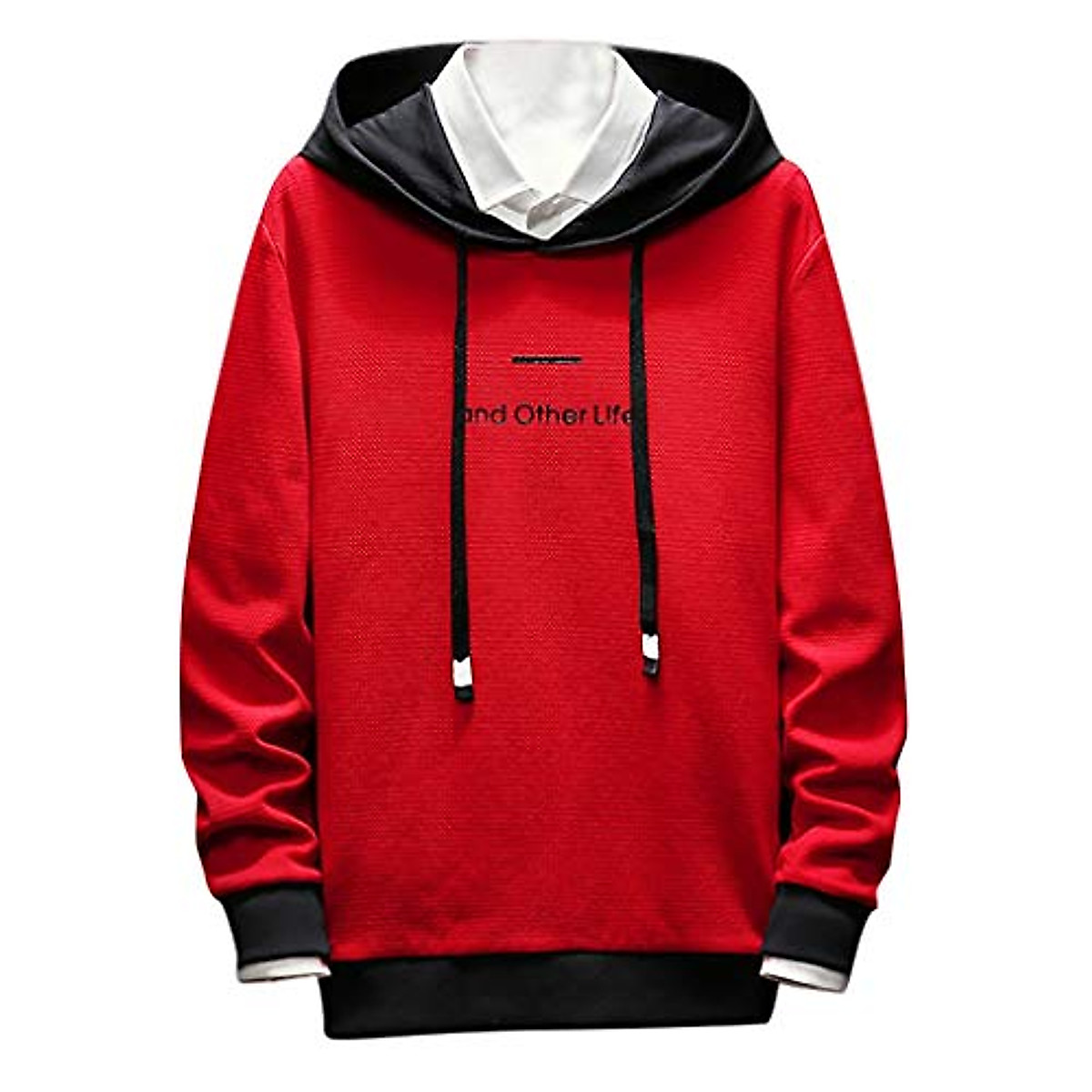 Hoodies for Men Thenlian Men's New Style Simple Cap And Long Sleeve Guard Fashion Japanese Blouse Top(Red, XL)