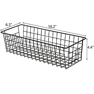 Hedume 3 Pack Metal Wire Storage Organizer Basket, 16.2" x 6.3" x 4.4" Bin Basket with Handles, Versatile Organizer for Kitchen, Pantry, Closet, Laundry Room, Cabinets, Bathroom - Black