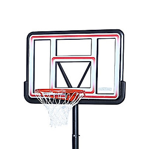 Lifetime Pro Court Height Adjustable Portable Basketball System, 44 Inch Backboard, Red/White & Spalding React TF-250 Indoor-Outdoor Basketball 29.5"