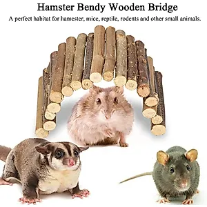 Wooden Ladder Bridge, Hamster Mouse Rat Rodents Toy Natural Hideout Small Animal Chew Toy for Guinea Pig Chinchilla Ferret Reptile (17 * 28cm)