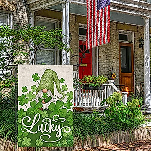 CROWNED BEAUTY St Patricks Day Garden Flag 12×18 Inch Double Sided Gnome Green Shamrocks Clovers Lucky Outside Vertical Holiday Yard Decor