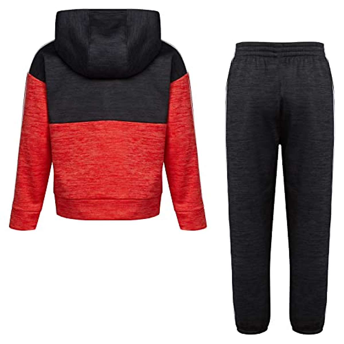 adidas Boys' Long Sleeve Color Block Mélange Fleece Jacket Set, Black Heather with Red, 4