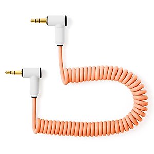 MyVolts Candycord Korg Volca/Pocket Operator Special Audio Cable, Angled Mini Jack to Angled Mini Jack, Curly 20cm to 30cm, Sunset Peach Colour