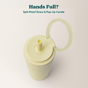 REDUCE Halo 24 oz Stainless Steel Vacuum Insulated Tumbler - Spill Proof Travel Mug with Flip Handle Lid - Keeps Drinks Cold for 32 Hrs - Dishwasher Safe - Cupholder Friendly - French Vanilla