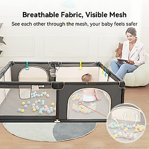 COMOMY Playpens for Babies and Toddlers, 79"x71" Baby Playard Extra Large, Safe and Non-Slip Baby Fence, Full Mesh Design, Indoor & Outdoor Kids Activity Center, Baby Play Pens (Dark Grey)