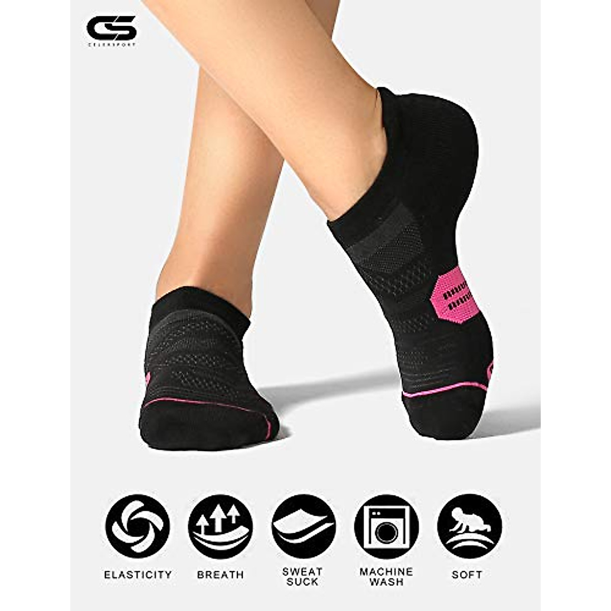 CS CELERSPORT 6 Pack Women's Ankle Running Socks Cushioned Low Cut Tab Athletic Sport Compression Socks, Black Mixed, Small