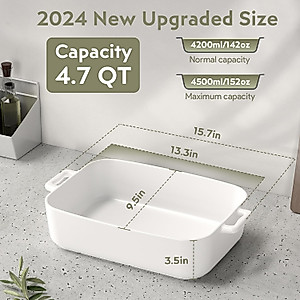 BLIRORA Deep Ceramic Baking Dish, 9x13 Inch Casserole Dish for Oven, 152 oz Large Elegant Design Lasagna Pan with Handles- Durable Serving Bakeware for Lasagna, Roasting and Baking, White