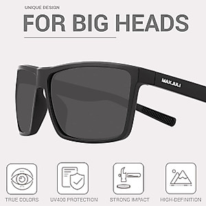 MAXJULI Polarized Big Sunglasses for Men Women with Big Heads UV 400 Protection (fit XL size) Black/Grey
