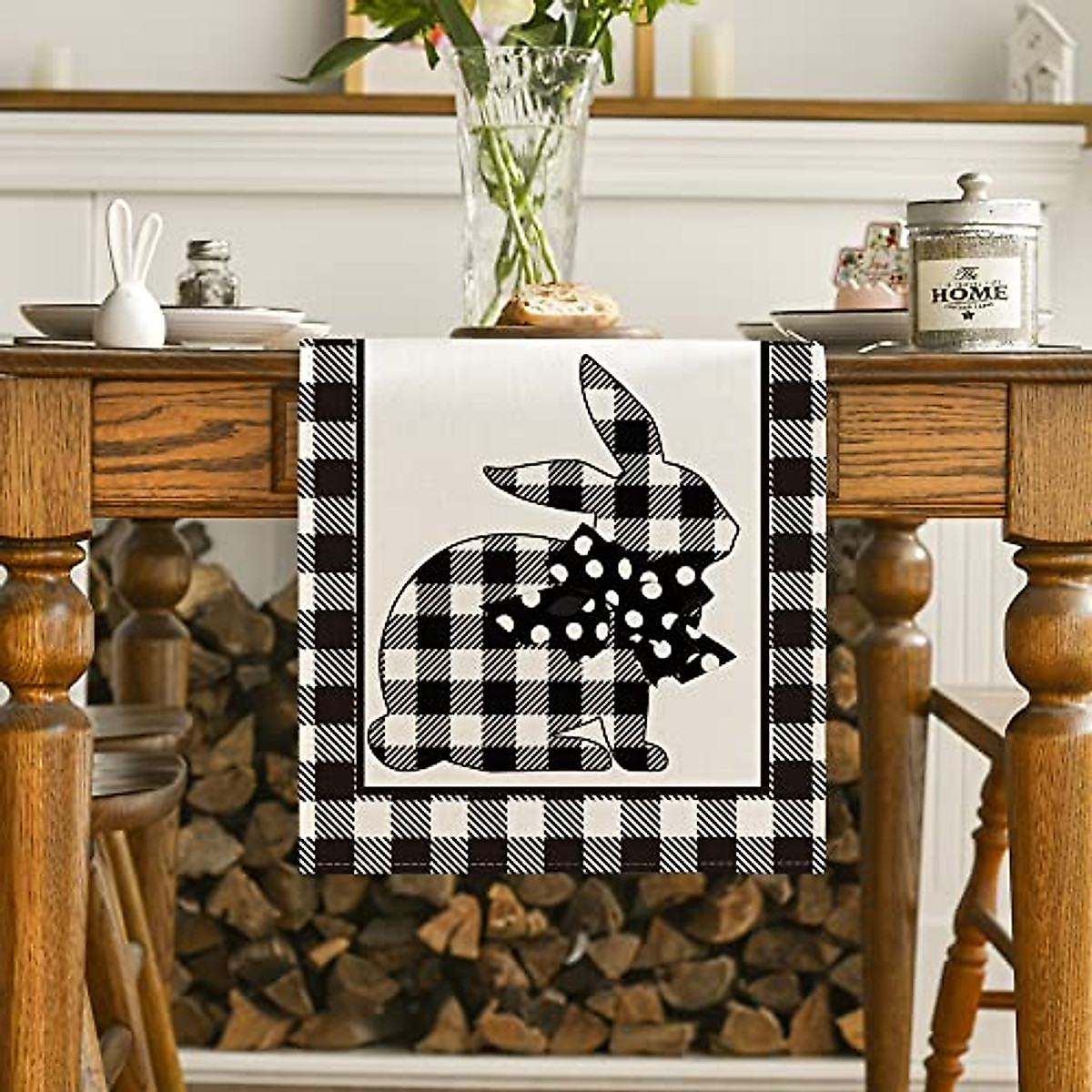 Artoid Mode Buffalo Plaid Rabbit Carrots Easter Table Runner, Spring Summer Seasonal Holiday Kitchen Dining Table Decoration for Indoor Outdoor Home Party Decor 13 x 72 Inch