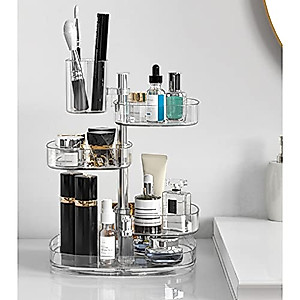 Makeup Organizer Storage Rack Adjustable Trays Large Capacity Cosmetics Holder for Countertop Vanity Bathroom Bedroom Clear Acrylic Degree Rotating Makeup Organizers Tray Drawers and Storage for