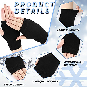 3 Pairs Fingerless Warm Gloves with Thumb Hole Cotton Half Fingerless Driving Gloves Knit Mittens for Men, Women (Black)