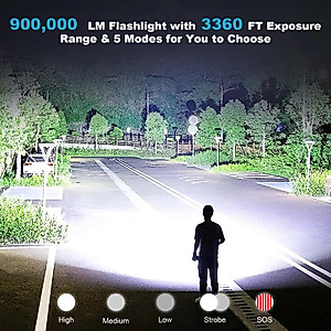 ALSTU Rechargeable Flashlights High Lumens, 900000 Lumens Super Bright Flashlight with 5 Modes & Power Display, IPX7 Waterproof Flash Light for Outdoor, Camping, Hiking