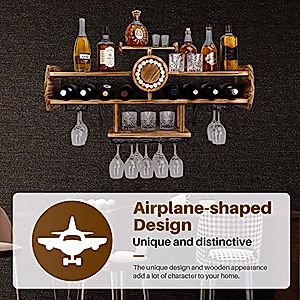 Homde Wine Rack Wall Mounted Wood + Airplane Wine Wall Bar