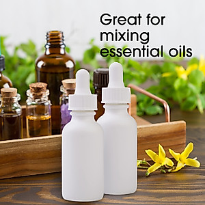 Focus Nutrition 12 Pack White Coated Boston Round Essential Oils Aromatherapy Glass Bottles Jar With White dropper cap, 1oz