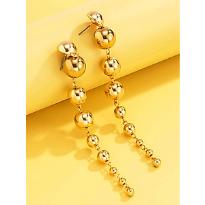 Gold Ball Dangle Earrings Link Round Ball Drop Earring for Women Statement Long Chain Ball Earrings Jewelry (Gold）