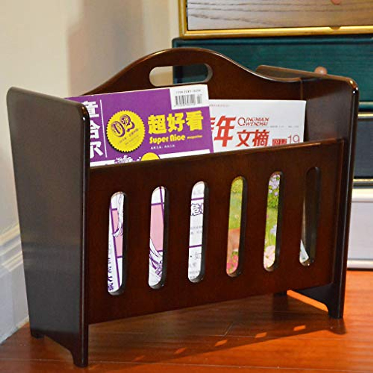 Wooden Newspaper Rack Magazine Rack Data Storage Rack Display Stand Home Small Bookshelf (Color : Brown, Size : 40x27x38cm)