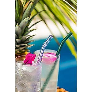 Hummingbird Glass Straws 9 inches x 9.5 mm Bermuda Tide Bent Reusable Straws (4 pack of Purple-Teal-Blue-Green)
