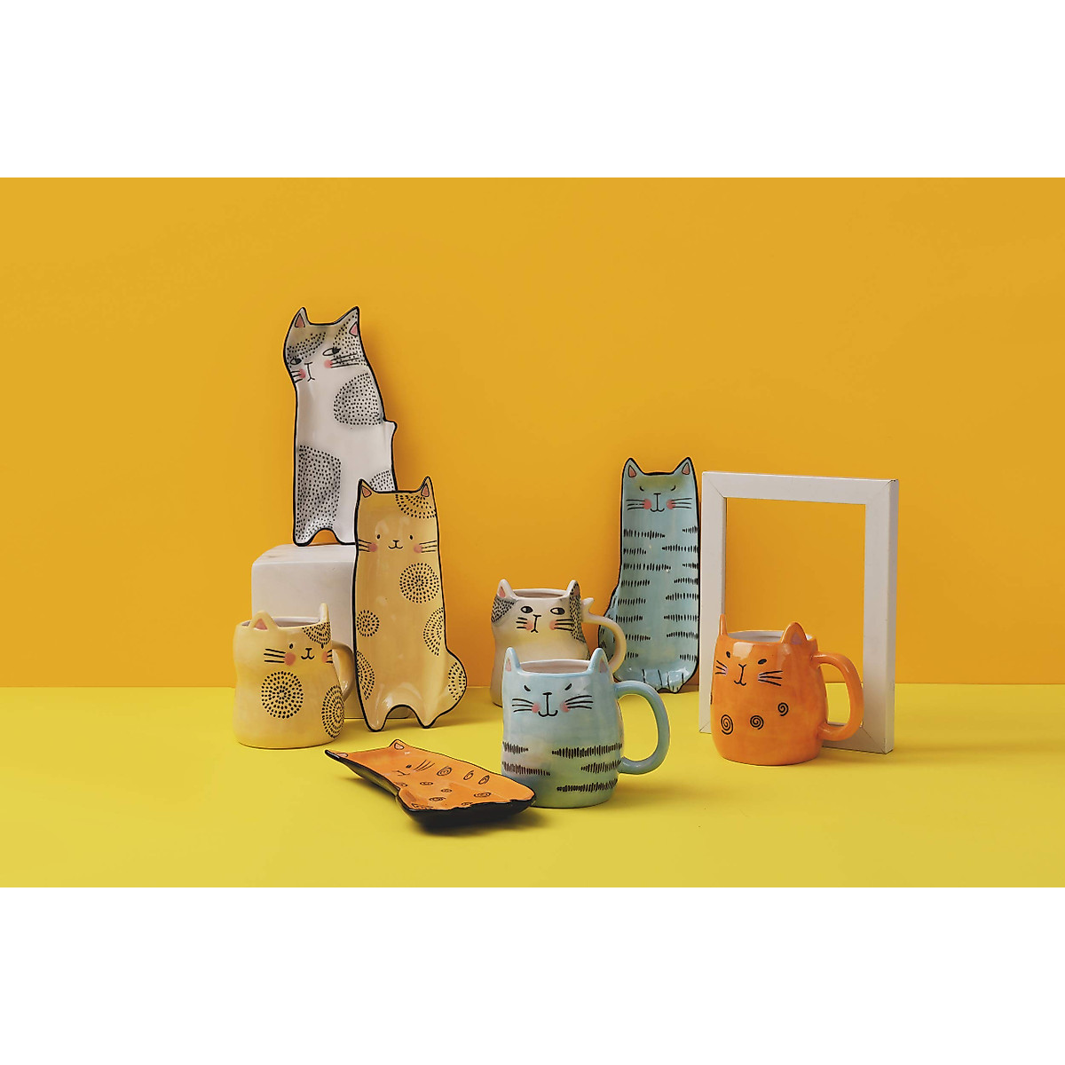 Bico Cartoon Cat Stoneware Dinnerware Set, Including Appetizer Plates & Mugs Set