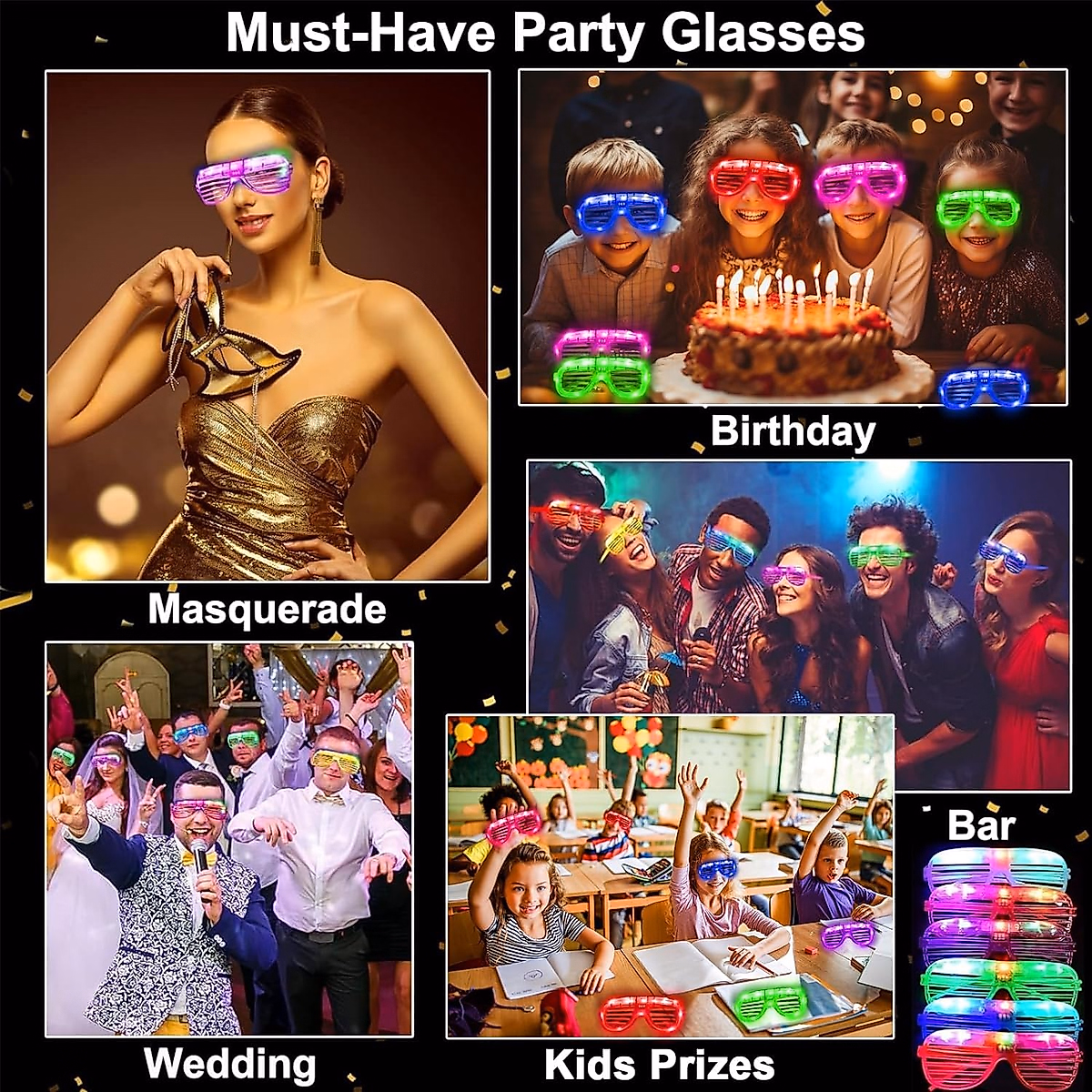 36 Pack LED Glasses New Years Eve Party Supplies Glow In The Dark for Kids Adult Rave Neon Flashing Sunglasses Glow Sticks Glasses New Years Light Up Accessories for New Years Birthday Decorations