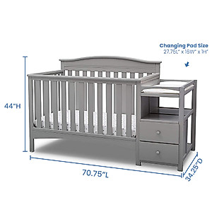 Delta Children Birkley Convertible Crib N Changer + Changing Pad and Cover [Bundle], Grey