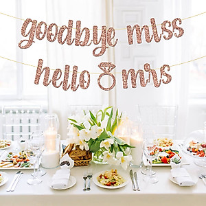 Belrew Goodbye Miss Hell Mrs Banner, Engagement Party Decor, Bridal Shower, Wedding Bride to Be Party Decoration Supplies, Glittery Rose Gold