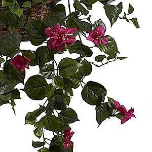 Nearly Natural 6734 Bougainvillea Silk Hanging Basket, Green/Pink