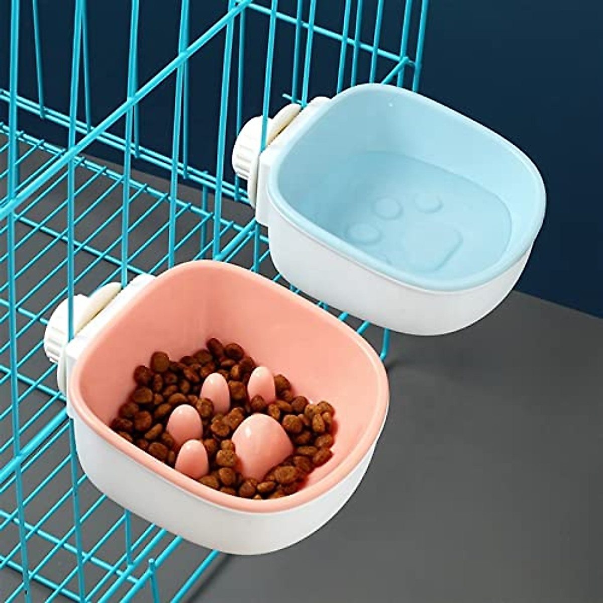 FUUIE Bowls for Food and Water Pet Bowl Hanging Dog Bowl Cat Bowl Designer Pet Hanging Bowl for Dog Cat Pet Water Food Slow Feeder for Cage Using Pet Supplies (Color : Blue)