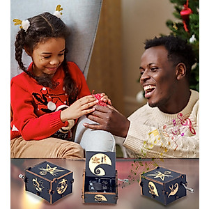 Keast WoodenNightmare Before Christmas Hand Crank Musical Box, Carving Music Box Jack for Boys Girls