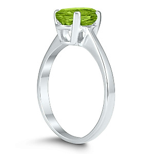 Oval Solitaire 8X6MM Peridot Ring in 10K White Gold