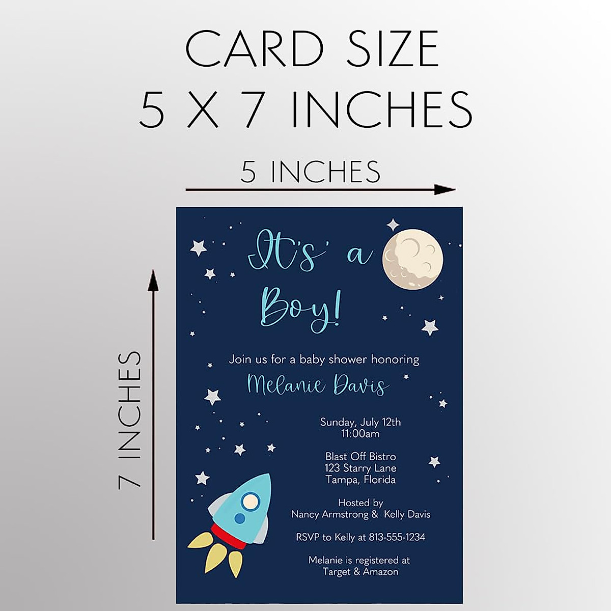 Rocket Baby Shower Invitations for Boy Space Customizable Invites (12 Count)