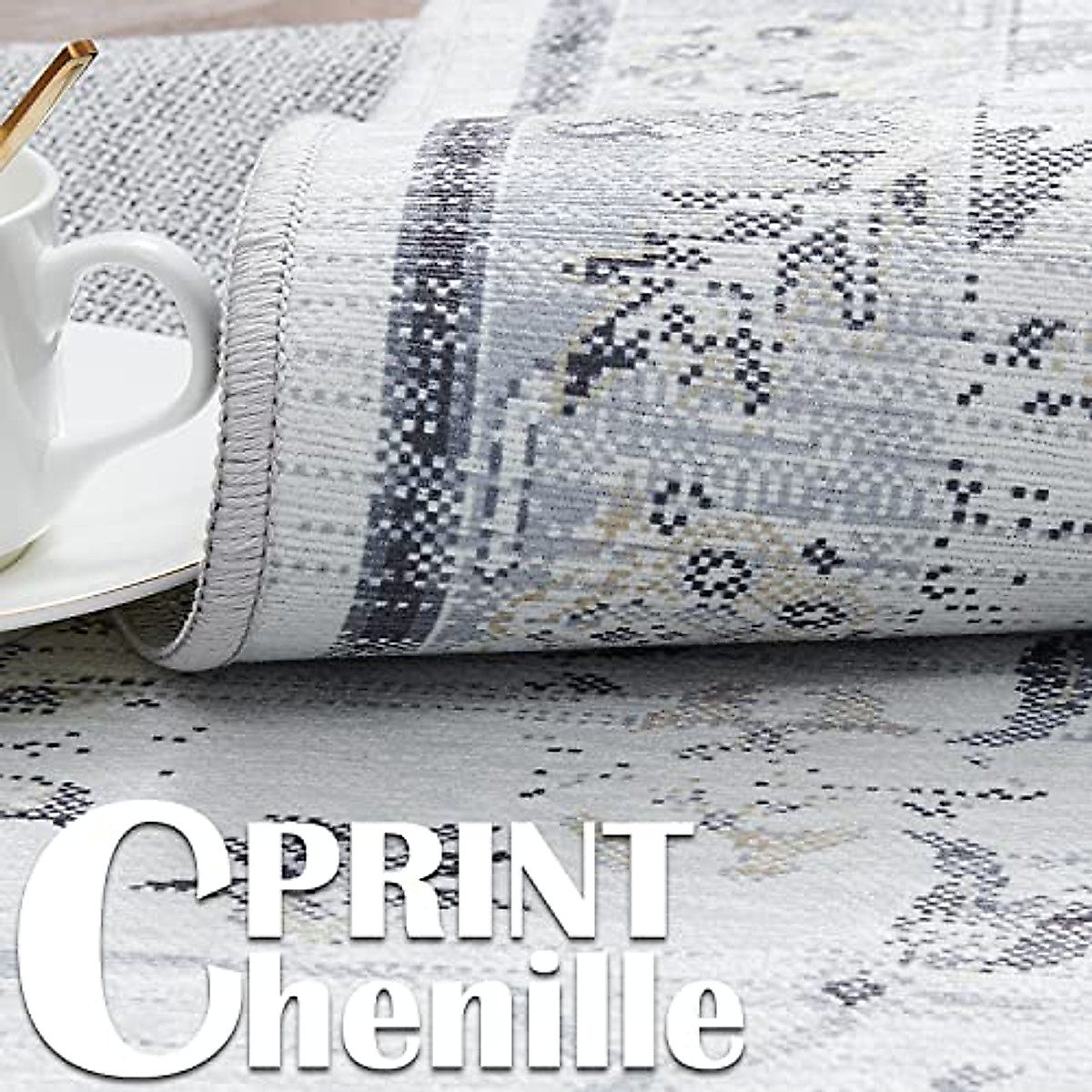 jinchan Area Rug 5x7 Washable Rug Kitchen Light Grey Floral Print Rug Farmhouse Indoor Accent Rug Boho Floor Cover Foldable Thin Rug Non Slip Soft Bath Mat for Bedroom Living Room Dining Room