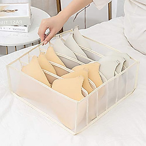 Gou Underwear Organizer, Foldable Closet Storage Boxes Drawer Organizer for Underware, Bra, Socks, Optional 6+7+11 Cell (Beige-3 Piece Set)