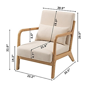 Tiophome Accent Mid-Century Modern Chairs with Pillow Upholstered Lounge Armchair with Solid Wood Frame & Soft Cushion for Living Room, Bedroom, Belcony, Beige