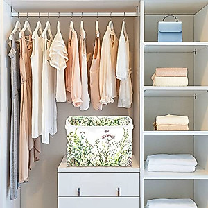 DOMIKING Flowers Large Storage Bin with Lid Collapsible Shelf Baskets Box with Handles Organizing Container for Shelves Cabinet Nursery Drawer