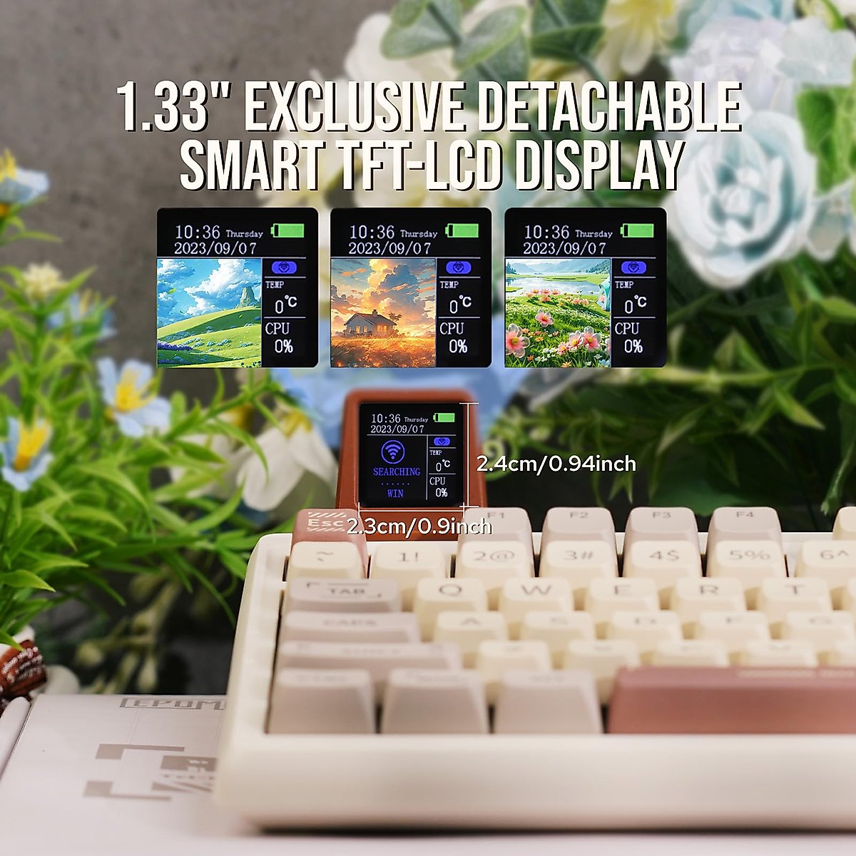 EPOMAKER RT100 Mechanical Keyboard, Retro Gaming Keyboard, with Display Screen, BT5.0/2.4G/USB-C 97 Keys Gasket Custom Keyboard, Hot Swappable, RGB Backlit, with Knob for Win/Mac (Gateron Pro Yellow)