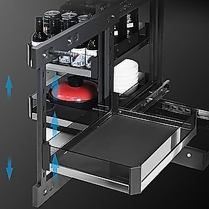 AHDFY 2 Tier Dish Rack, Full Open Kitchen Aid Dish Rack, Blind Corner Cabinet Pull Out Seasoning Dish Basket for Cabinet Pantry Kitchen Cupboard