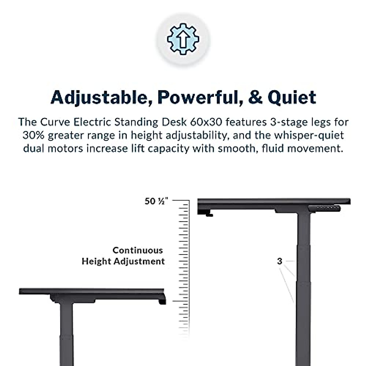 Vari Curve Electric Standing Desk 60" x 30" (VariDesk) - Sit to Stand Desk for Home, Office, Gaming w/Cable Passthroughs - Computer Desk w/ 4 Height Settings, Curved Desktop and Sturdy Legs (Black)