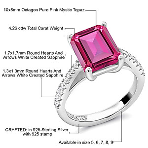 Gem Stone King 925 Sterling Silver Pure Pink Mystic Topaz and White Created Sapphire Ring For Women (4.26 Cttw, Available in size 5, 6, 7, 8, 9)