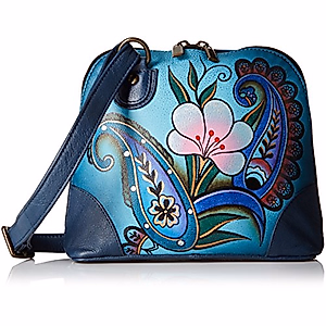 Anna by Anuschka Women's Hand Painted Leather Small Multi Compartment Zip-Around Organizer, Denim Paisley Floral