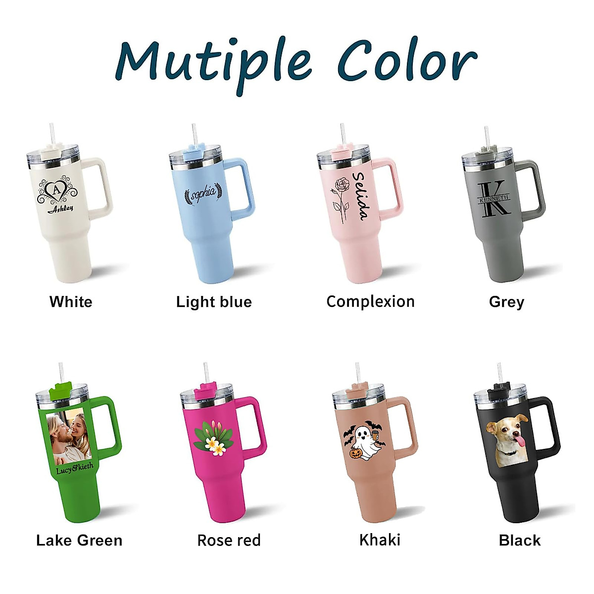 Personalized 41oz Photo Tumbler with Handle & Straw Lid Custom Coffee Tumbler Stainless Steel Travel Mugs,Customized Picture Water Bottle for Woman Man Birthday Halloween Personalized Gifts