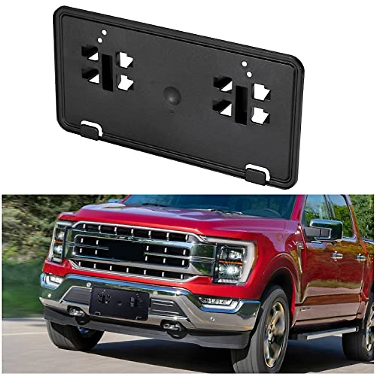 A & UTV PRO Front Bumper Guard Cover & License Plate Bracket Set for Ford F150 2018 2019 2020, License Frame Mounting Holder Bumper Inserts Cover Caps Accessories, Black