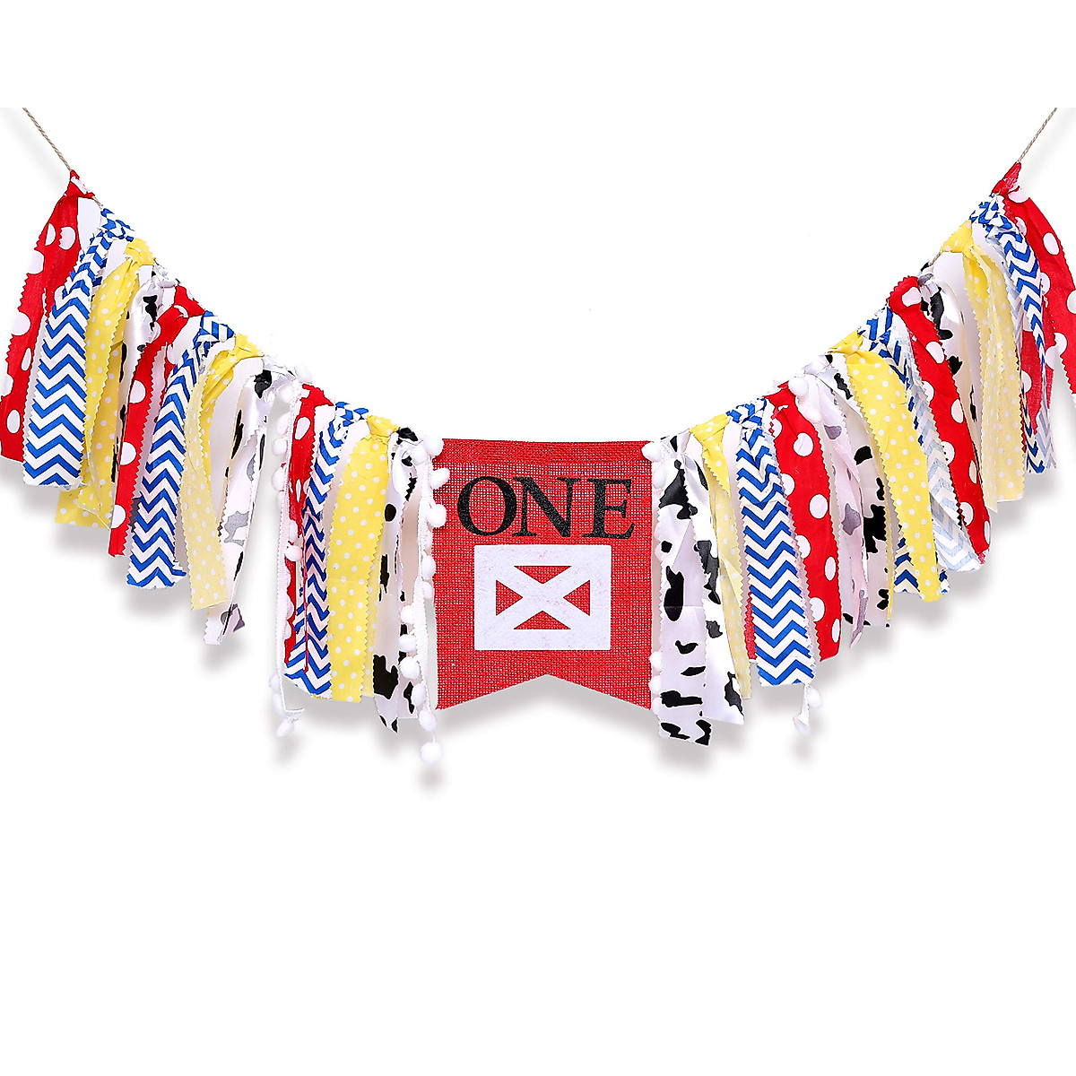 WAOUH Farm High Chair Banner for 1st Birthday - First Baby Birthday Party Theme Decoration, Fabric Garland Cake Smash Photo Prop,Birthday Souvenir and Gifts (Red Birthday Banner)