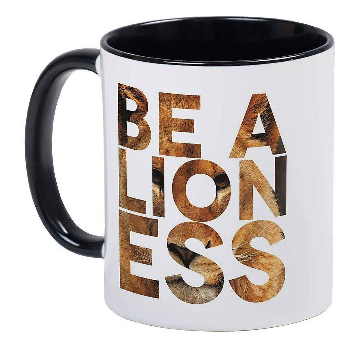 Be A Lioness Mug RINGER - Ceramic 11oz Coffee/Tea Cup Gift Stocking Stuffer