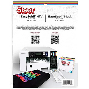 Sawgrass EASYSUBLI Sublimation Ink cartridges for SG500 Printer (Full Set) Bundle with EasySubli HTV Heat Transfer Vinyl - 10 Sheets EasySubli 8.4x11 and 10 Sheets EasySubli Mask 8x10 for Siser Users