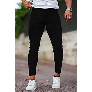 GINGTTO Men's Skinny Stretch Jeans Slim Fit (34, Black)
