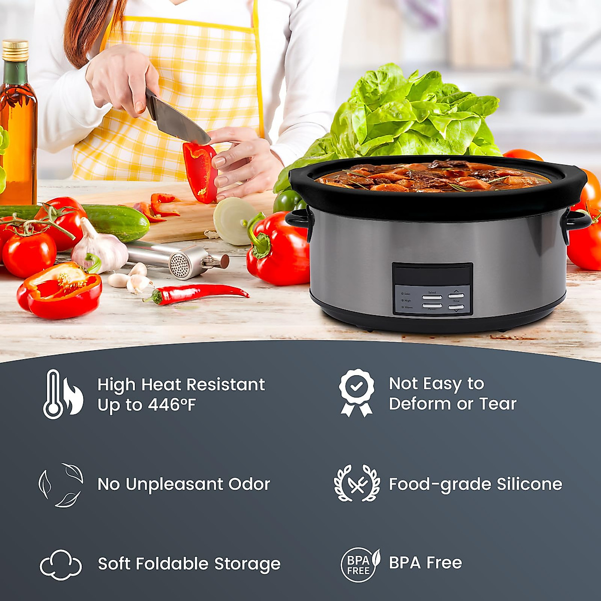 Slow Cooker Liners fit Crock Pot 7-8 QT,Maywe Tanso for Crock Pot Liners For 7-8 Quart Oval or Round Slow Cookers,Reusable & Leakproof Silicone Slow Cooker Liner For Crock Pot,Dishwasher Safe BPA Free