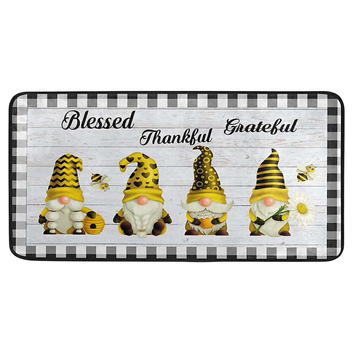 ZOEO Gnomes Kitchen Rugs Farmhousee Spring Bee Bedroom Mat Memory Foam Decorative Shower Runner Absorbent Non Slip for Home Hotel Door Soft Washable 39 x 20 Inch