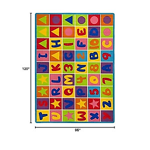 Kids/Baby Room/Daycare/Classroom/Playroom Area Rug Letters Numbers Fun Educational Shapes Non-Slip Back Bright Colorful Vibrant Colors (8 Feet X 10 Feet)