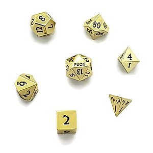 Gold Metal D20 F*** Dice Set Critical Fail F 20 Sided Die Set DND Black Gunmetal Color Number for Role Playing Game Dungeons and Dragons D&D Pathfinder Shadowrun and Math Teaching