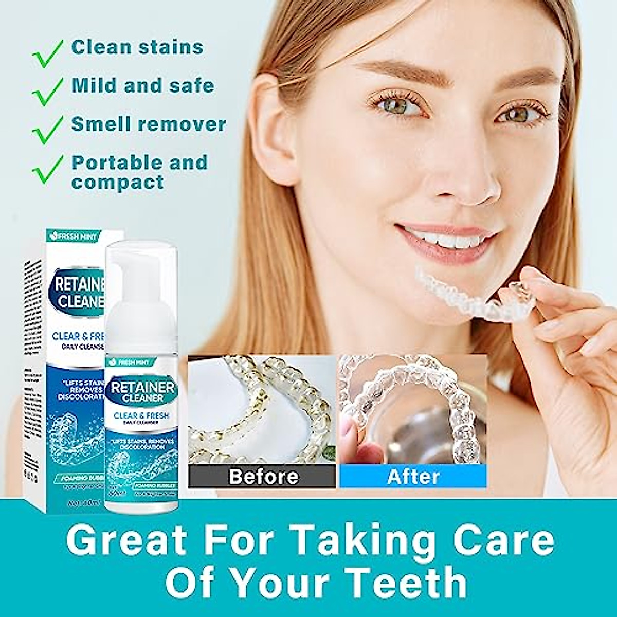 Retainer Cleaner Foam, Aligner Cleaner Spray, Denture Whitener Toothpaste & Braces Cleaning Set